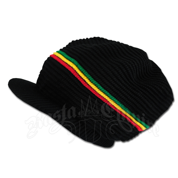 Rasta Ribbed Cotton Cap - B;ack/Rasta @ RastaEmpire.com