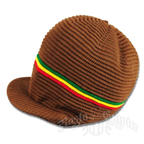 Rasta Brim: Rasta Ribbed Cotton Cap - Brown/Rasta @ RastaEmpire.com