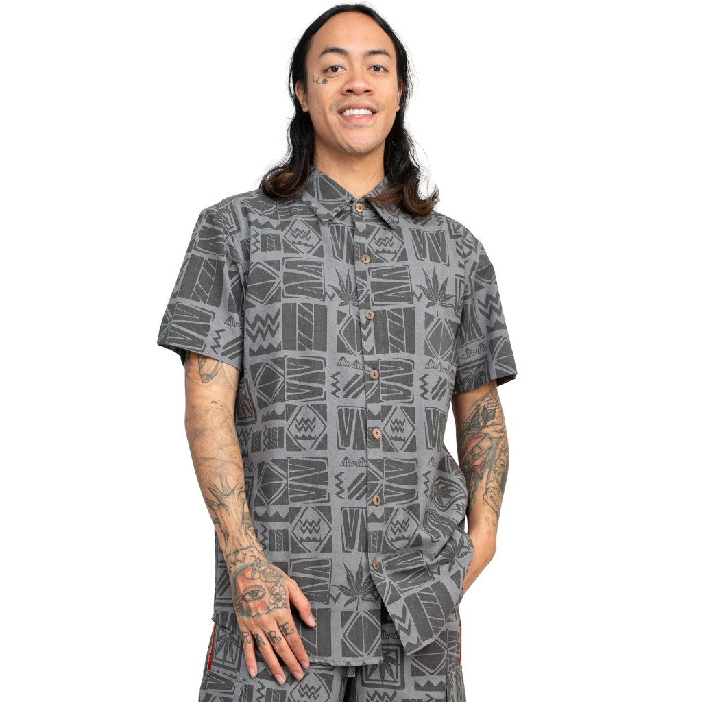 Grey 90's Print Rasta Short Sleeve Shirt | Rasta Empire