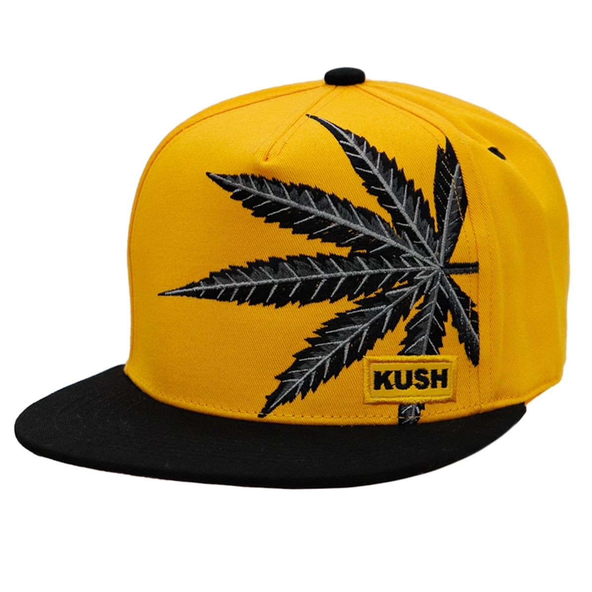 Yellow "KUSH" Weed Leaf Snapback Hat | Rasta Empire